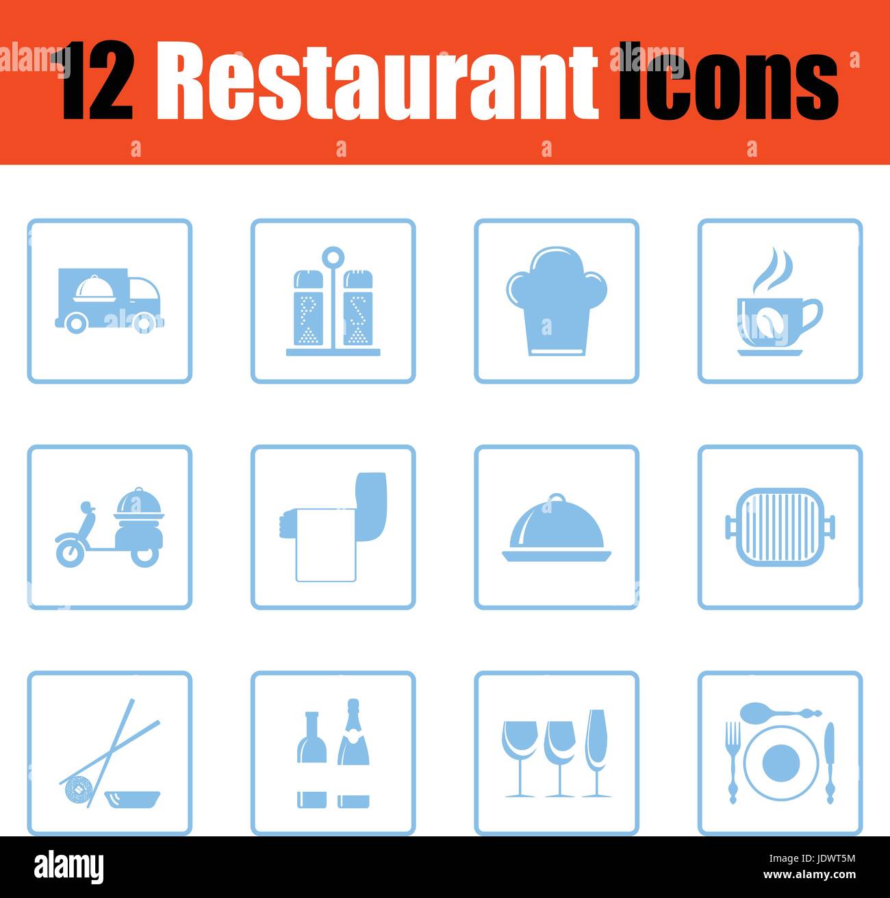 Restaurant icon set. Blue frame design. Vector illustration Stock ...
