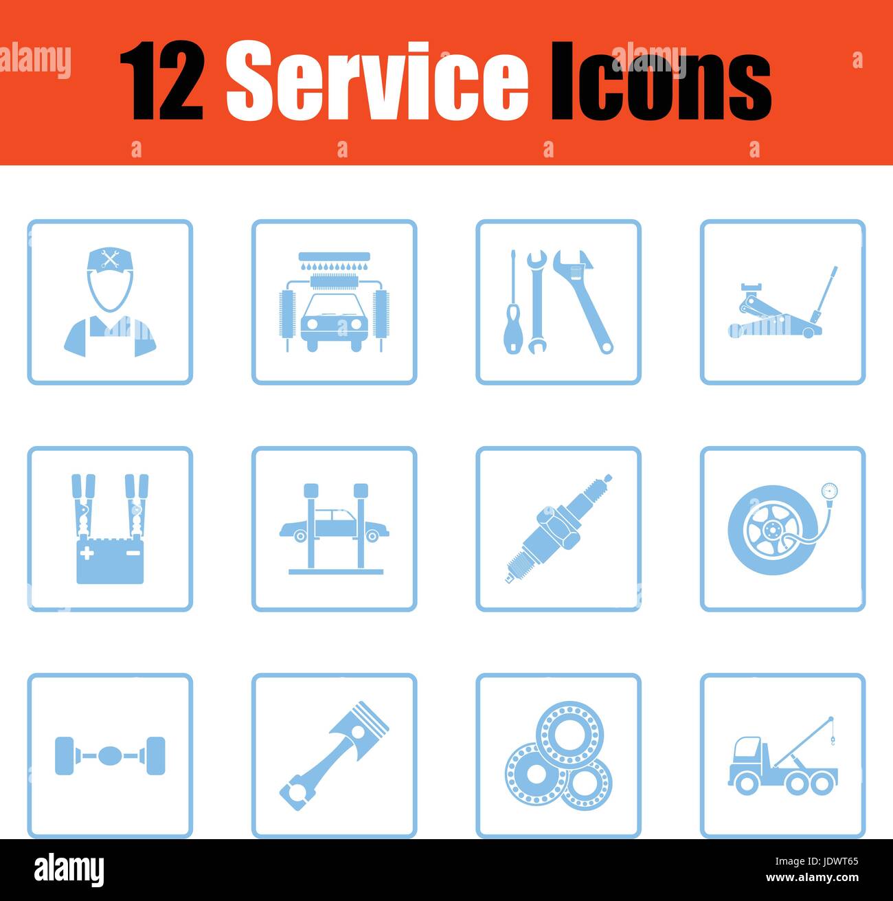 Set of twelve Service station icons. Blue frame design. Vector ...