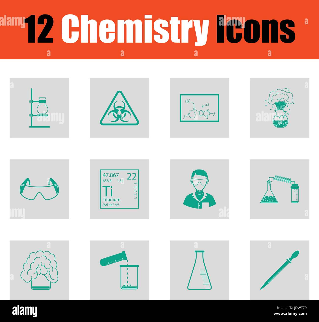 Chemistry icon set. Green on gray design. Vector illustration Stock ...