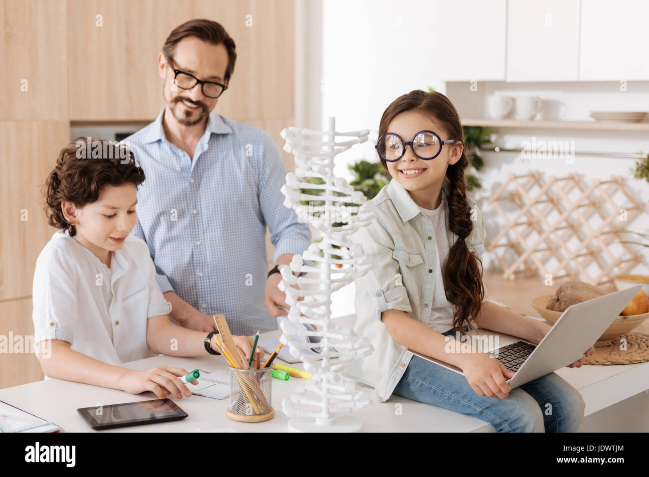 Lovely single-parent family getting ready for school Stock Photo - Alamy