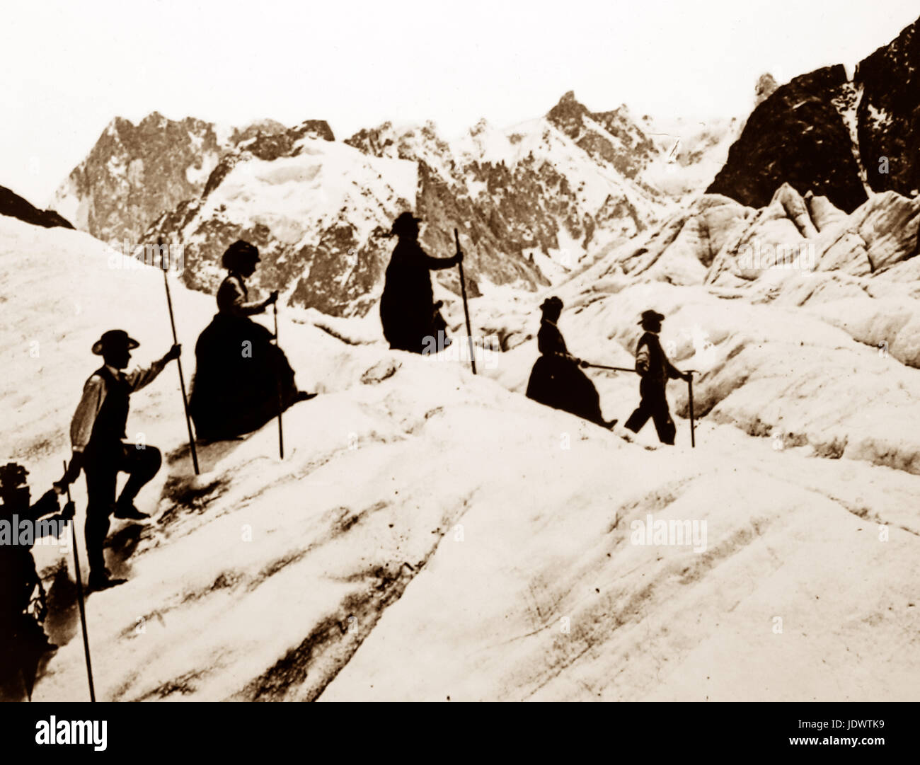Climbers (tourists) on Mont Blanc, Victorian period Stock Photo - Alamy