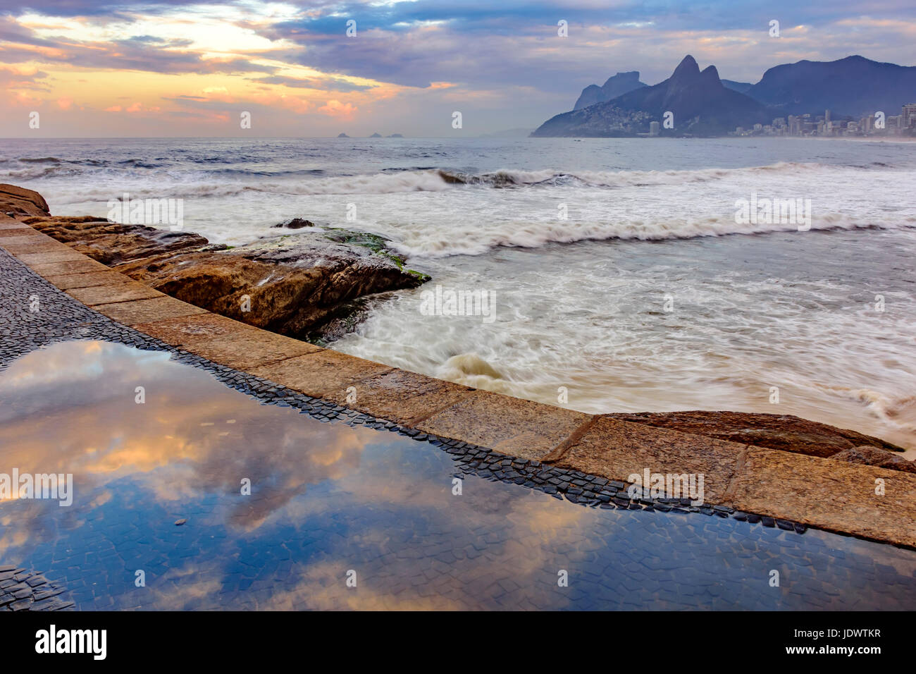 Tropical sunrise Arpoador stone in Ipanema beach in Rio de Janeiro ...