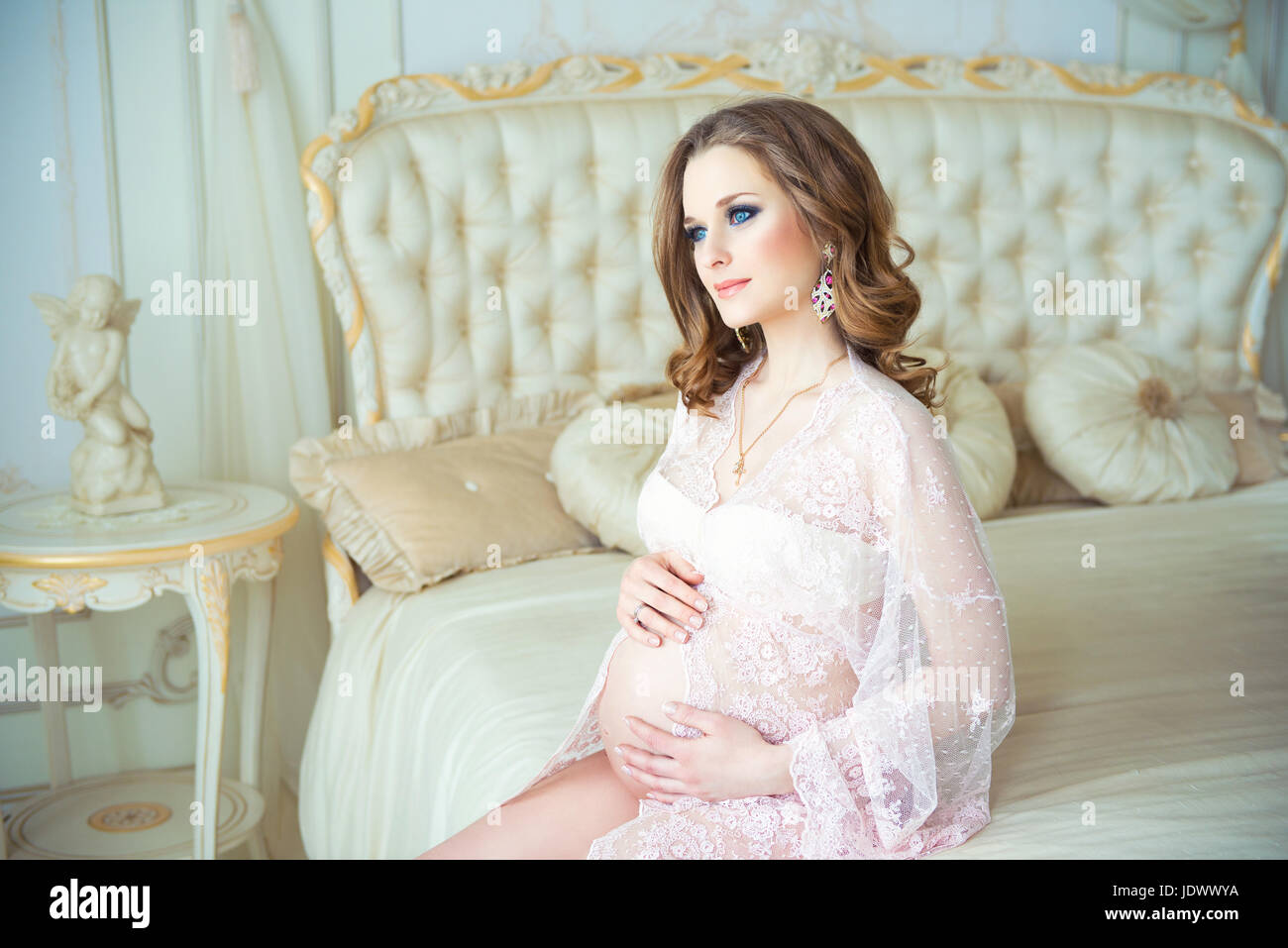 pregnancy, rest, people and expectation concept - happy pregnant woman ...