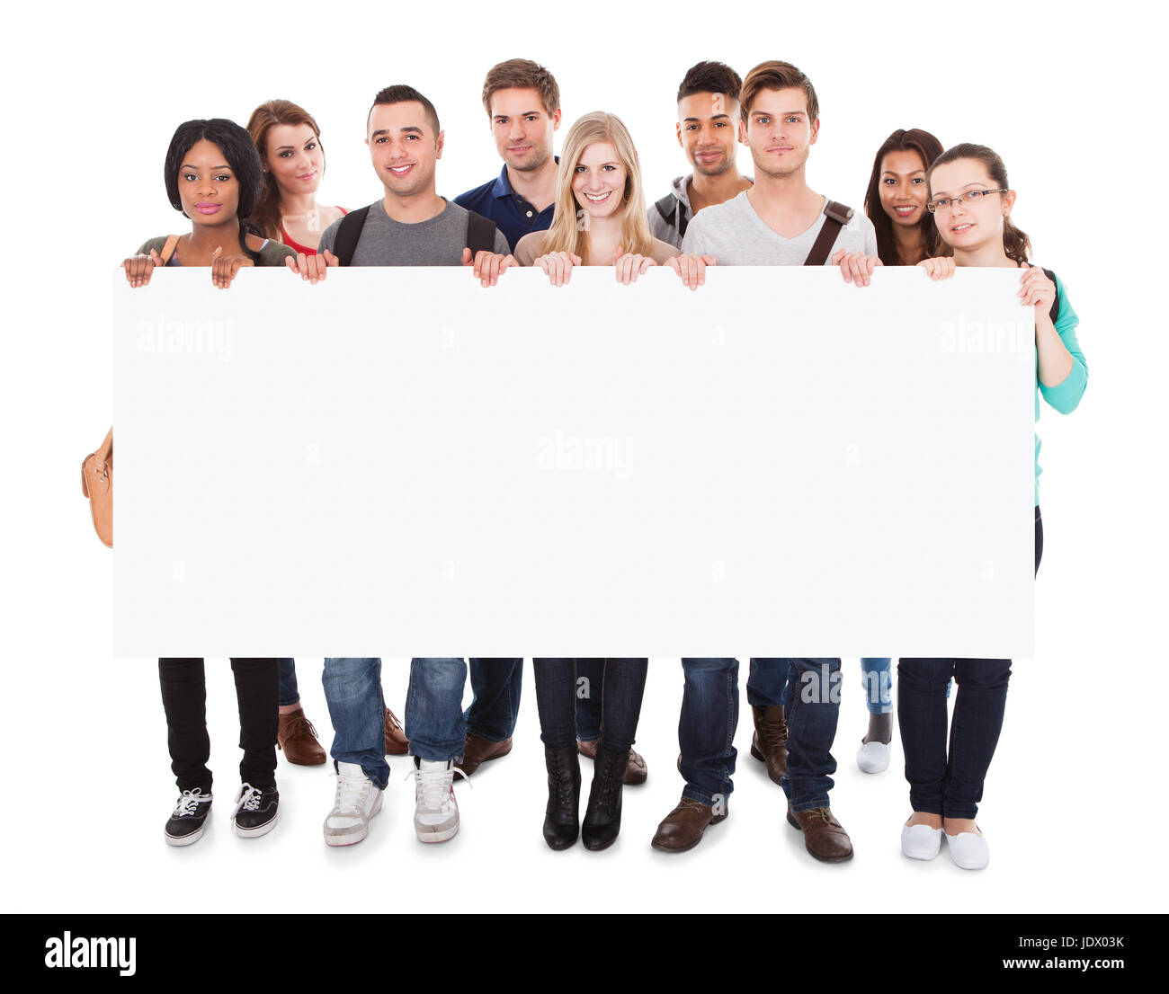 Full length portrait of confident multiethnic college students ...