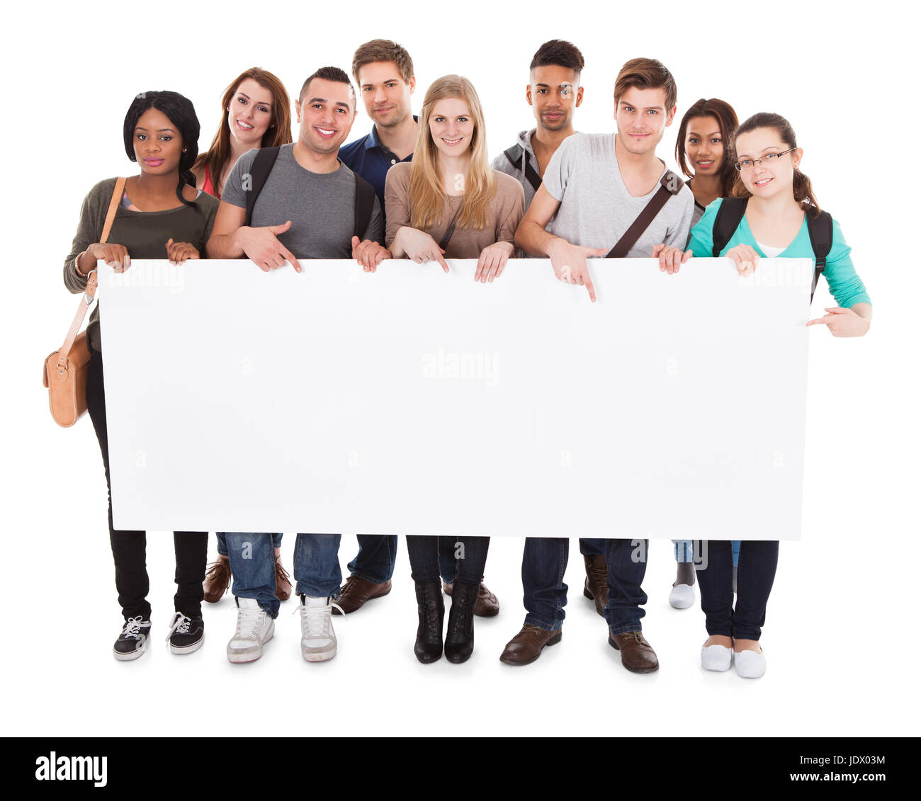 Full length portrait of confident multiethnic college students ...