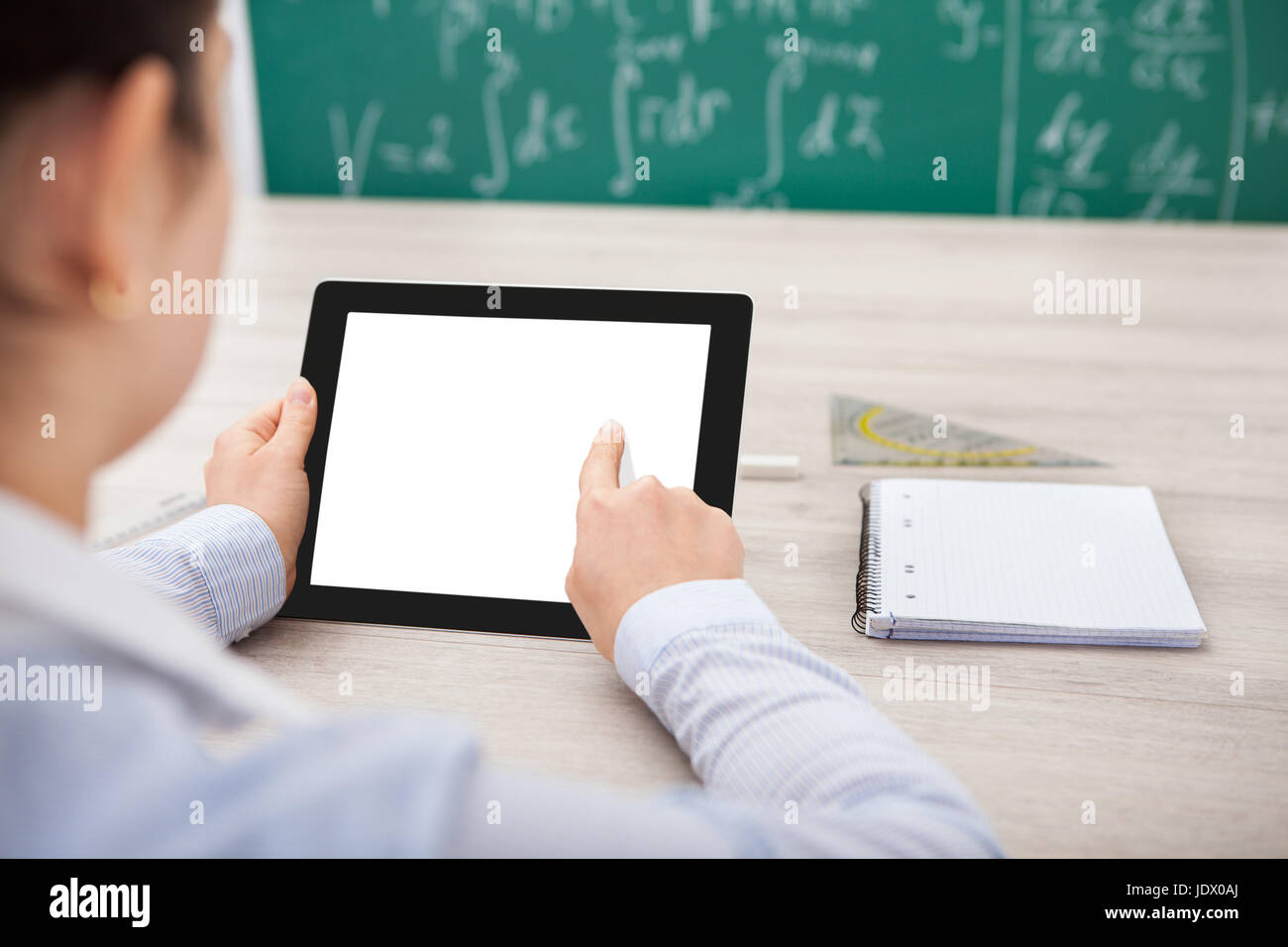 Close-up Of Person Using Digital Tablet With Student Accessories Stock ...