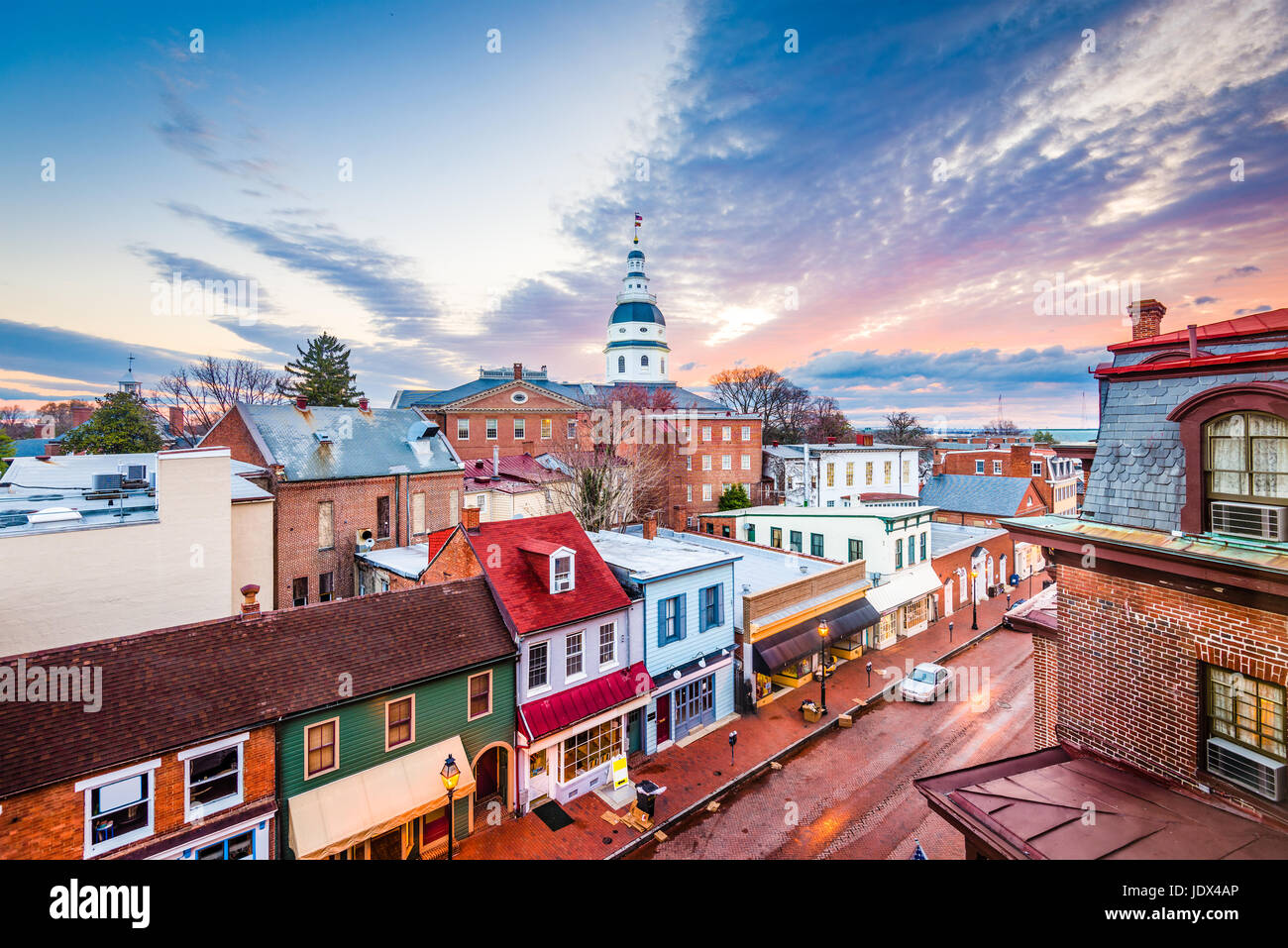 Annapolis, Maryland, USA downtown view over Main Street with the State ...