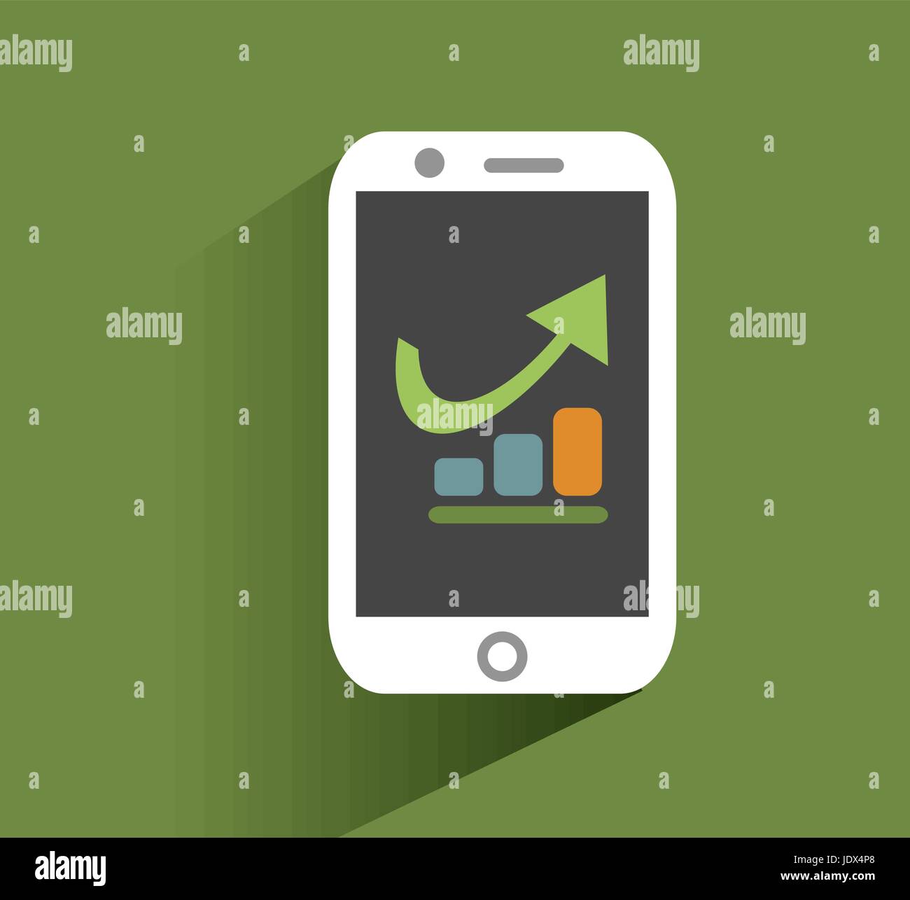 Smart phone with increasing bar chart on the screen. Using smartphone ...