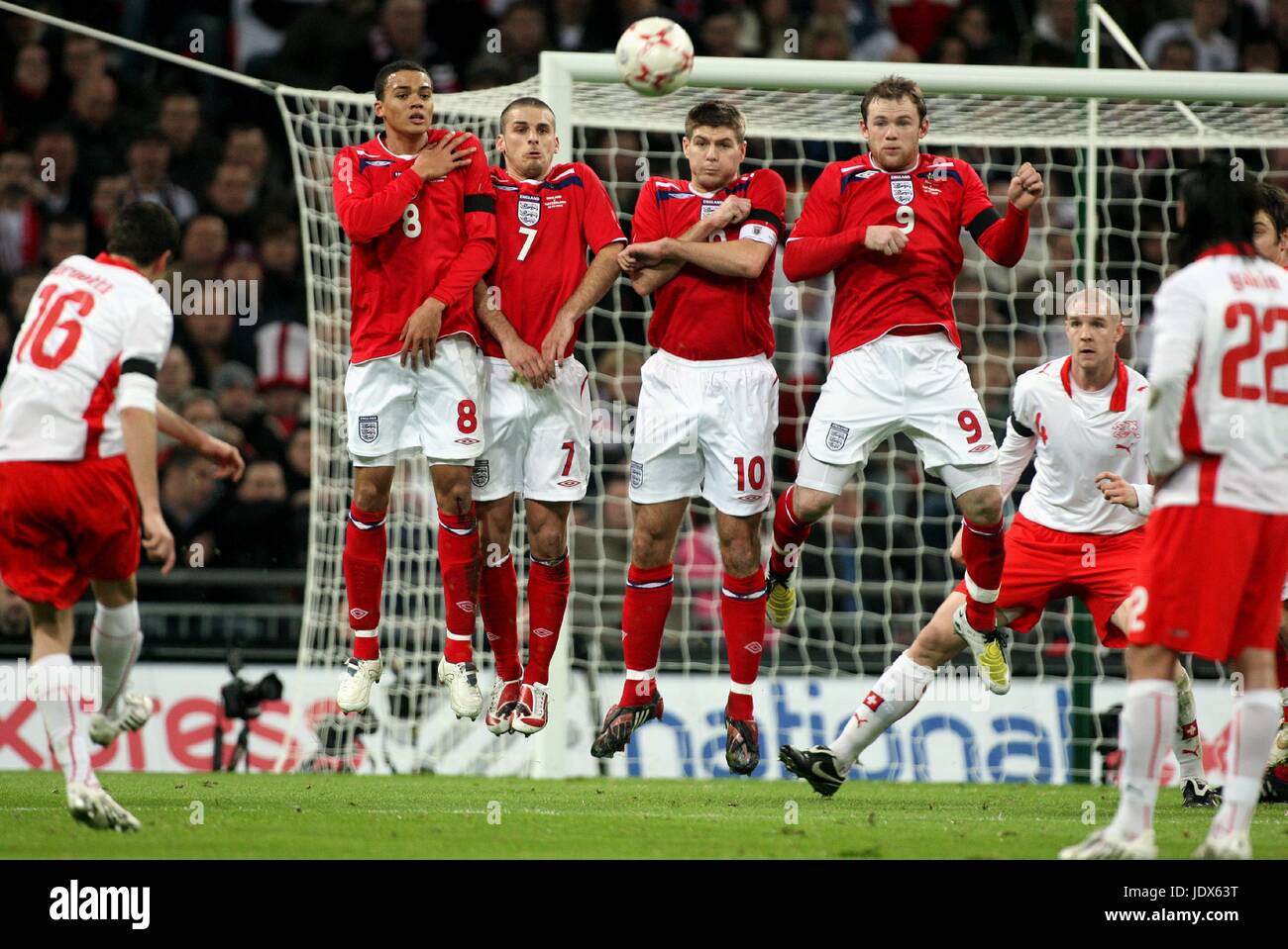 ENGLAND DEFEND FEE KICK ENGLAND V SWITZERLAND WEMBLEY STADIUM LONDON ...