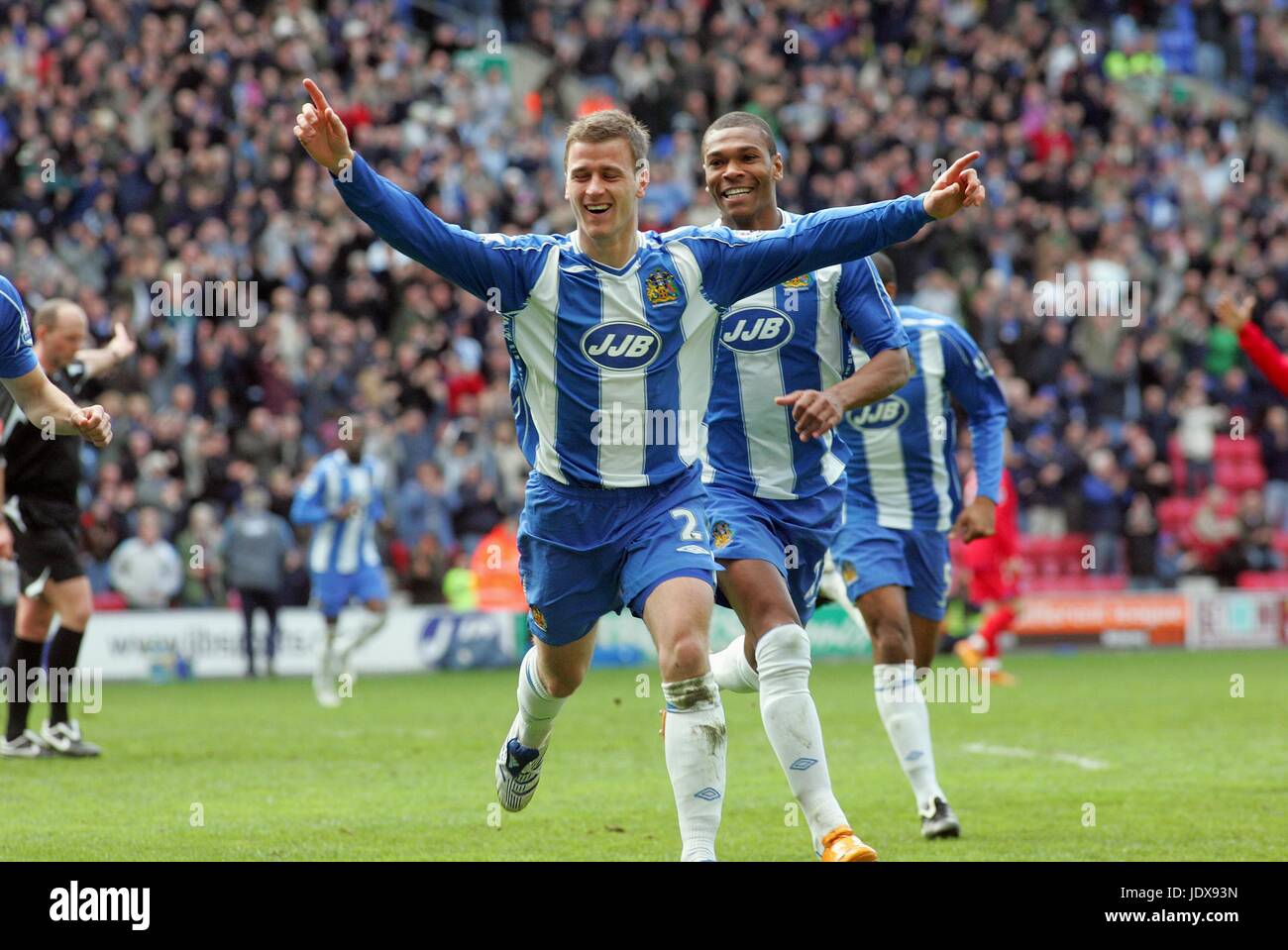 RYAN TAYLOR CELEBRATES WIGAN V BIRMINGHAM CITY JJB STADIUM WIGAN ...