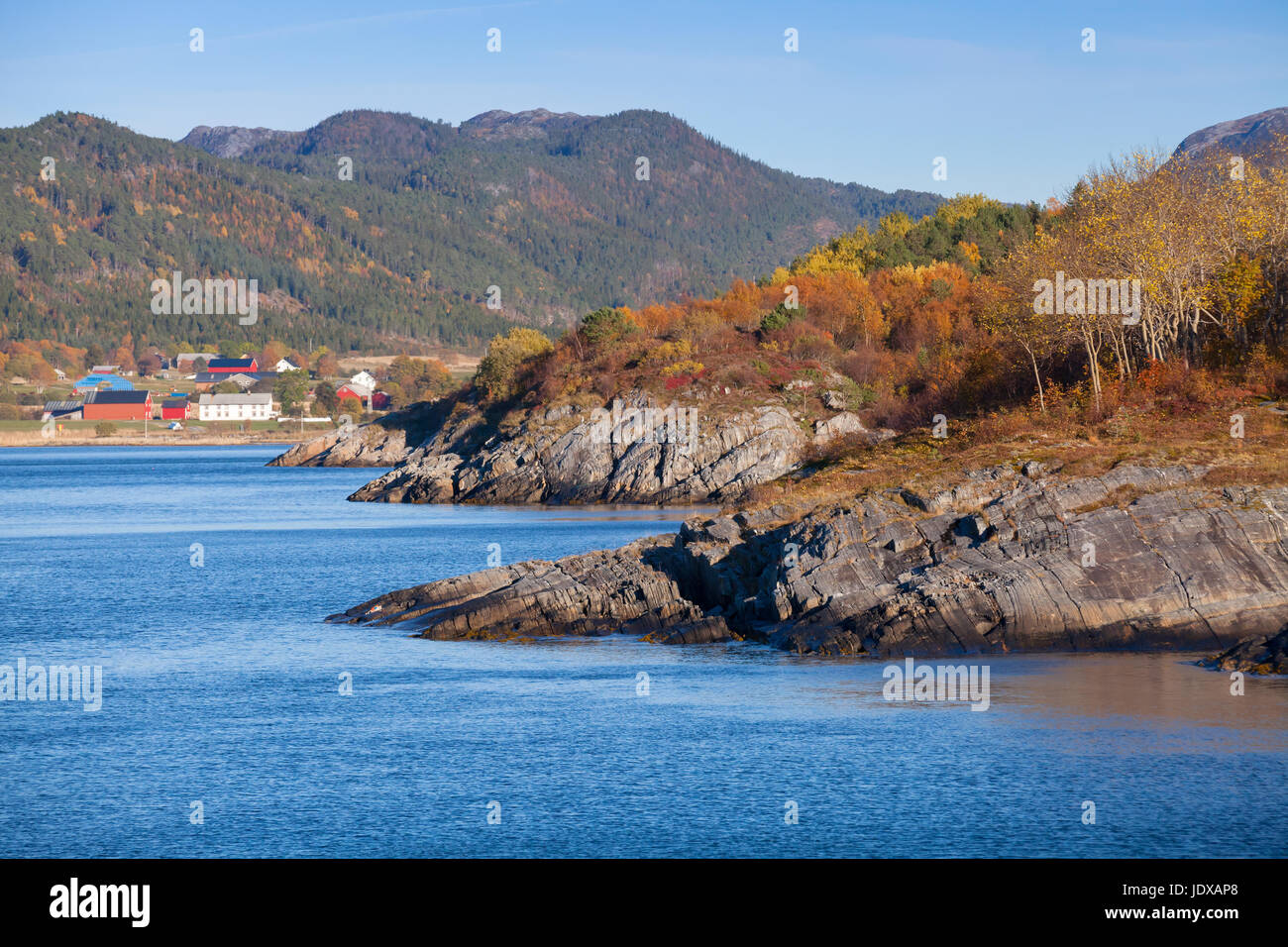 Coastal Norwegian landscape. Hasselvika village in the municipality of ...