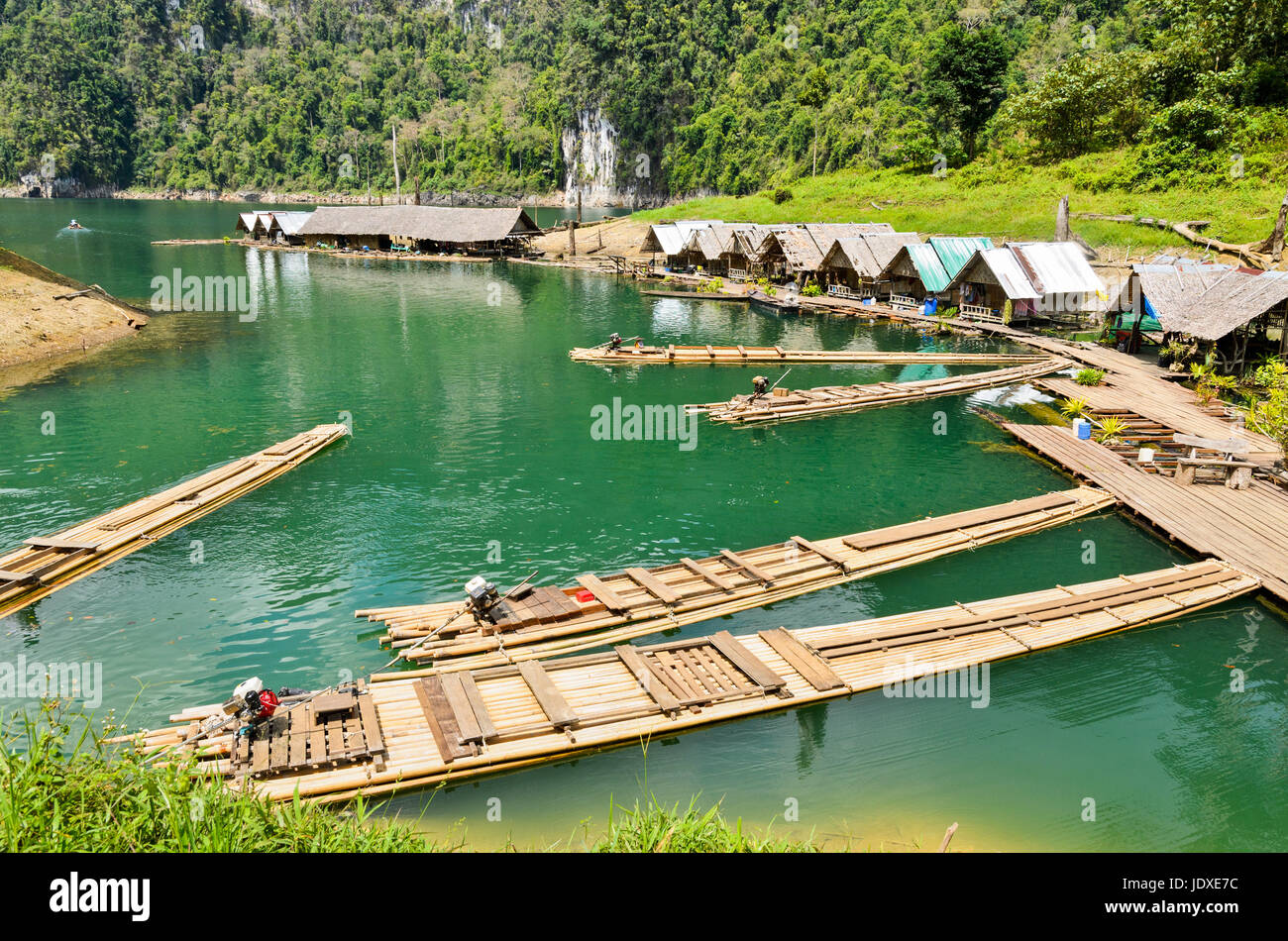 Motor raft wharf in Ratchaprapha Dam at Khao Sok National Park, Surat ...
