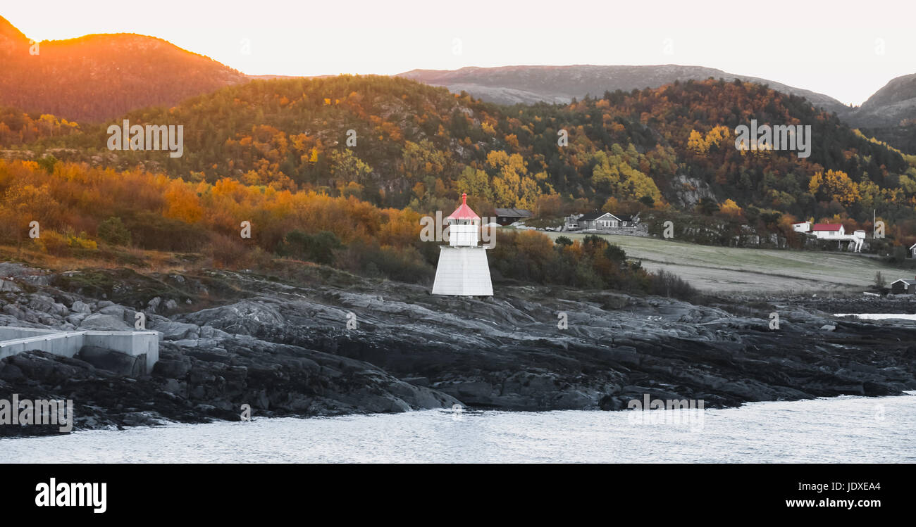 Traditional Norwegian lighthouse near Hasselvika village in the ...