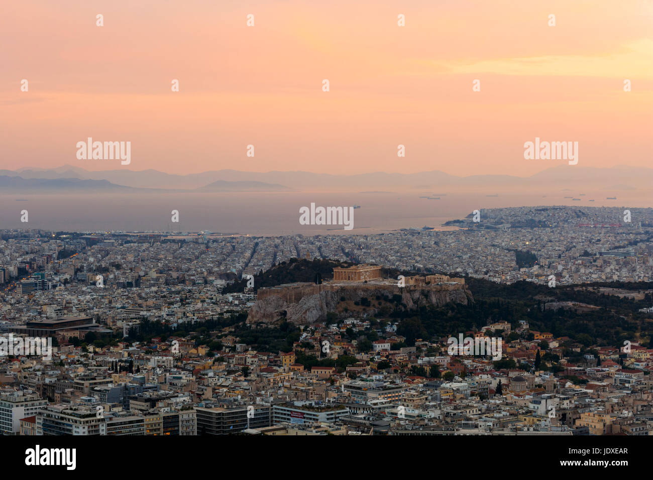 View of Athens and Acropolis from Lycabettus hill at sunset, Greece ...