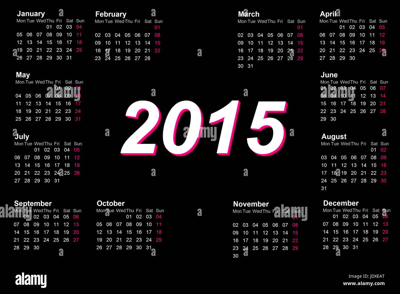 European 2015 year calendar with week starting from monday Stock Photo ...