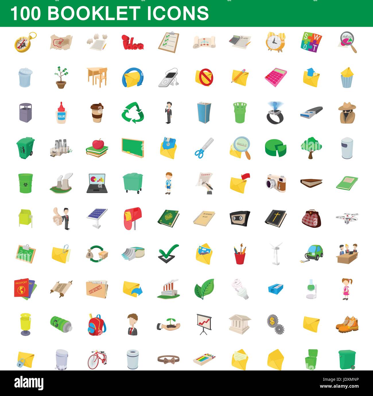 100 booklet icons set in cartoon style for any design vector ...