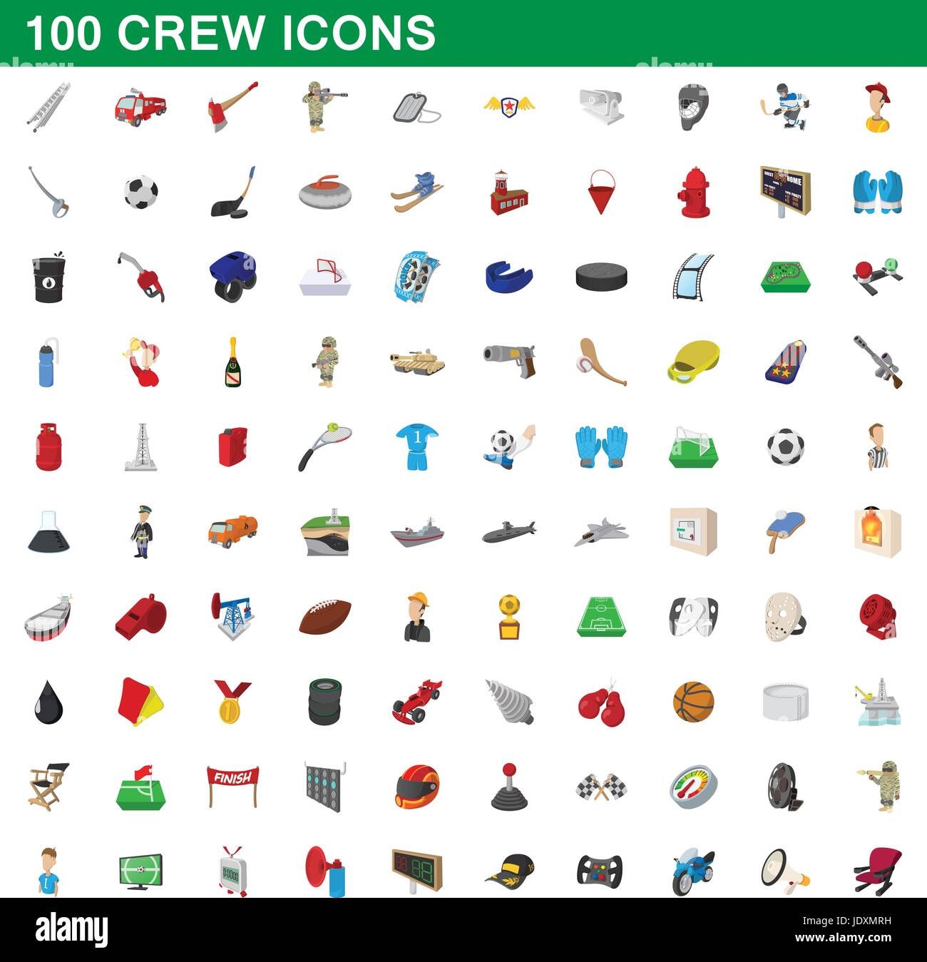 100 crew icons set in cartoon style for any design vector illustration ...