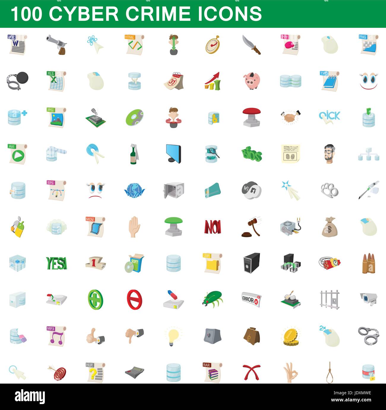 100 cyber crime icons set in cartoon style for any design vector illustration Stock Vector Image ...