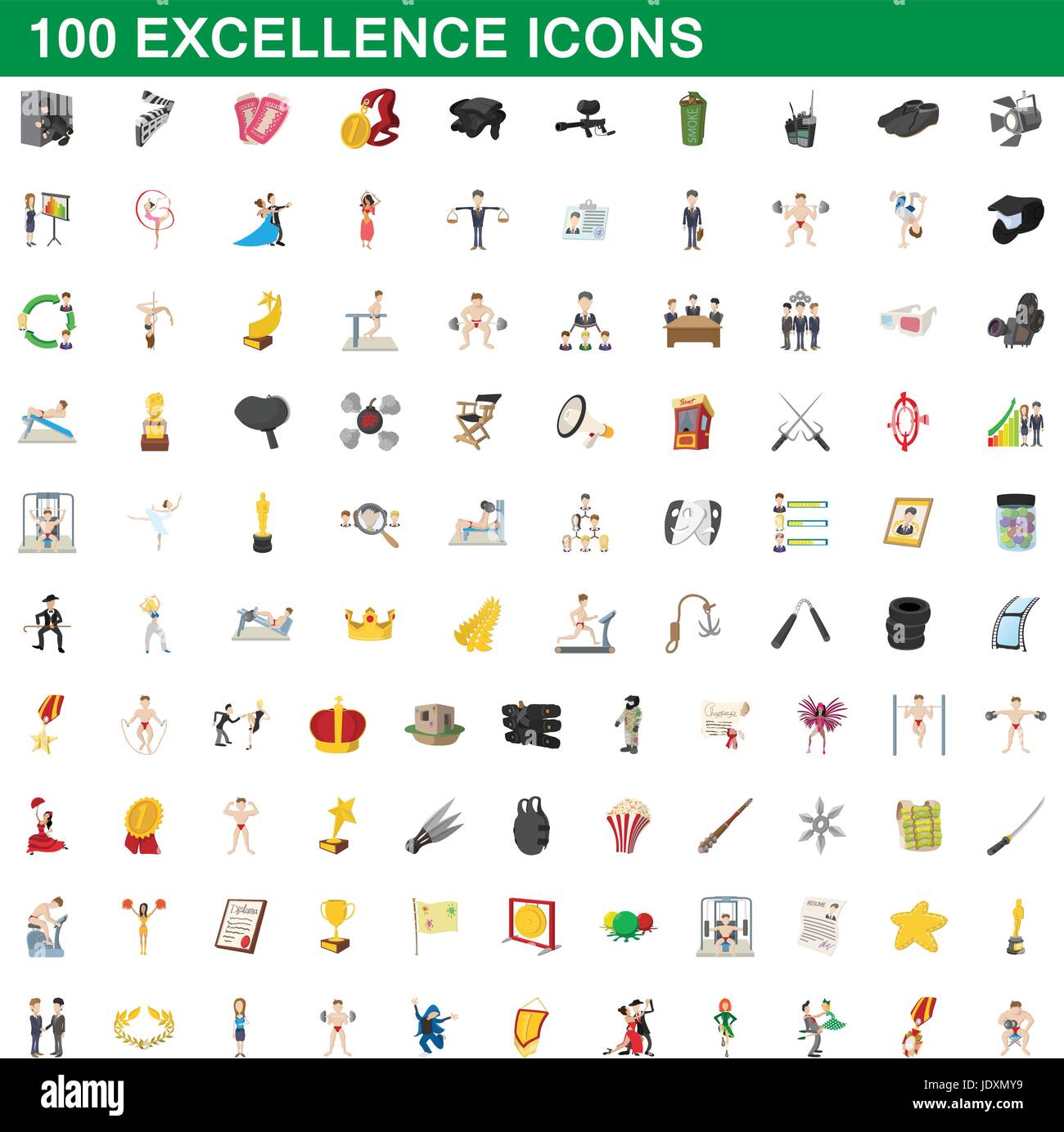 100 excellence icons set in cartoon style for any design vector ...