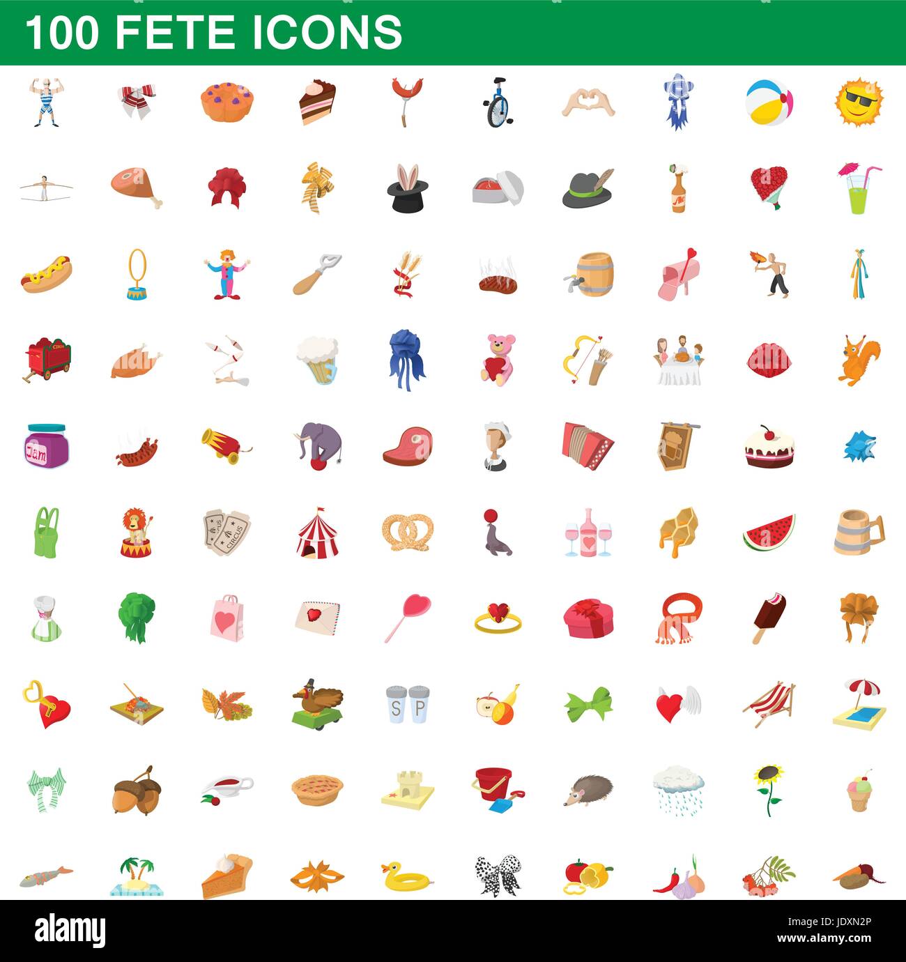100 fete icons set in cartoon style for any design vector illustration ...
