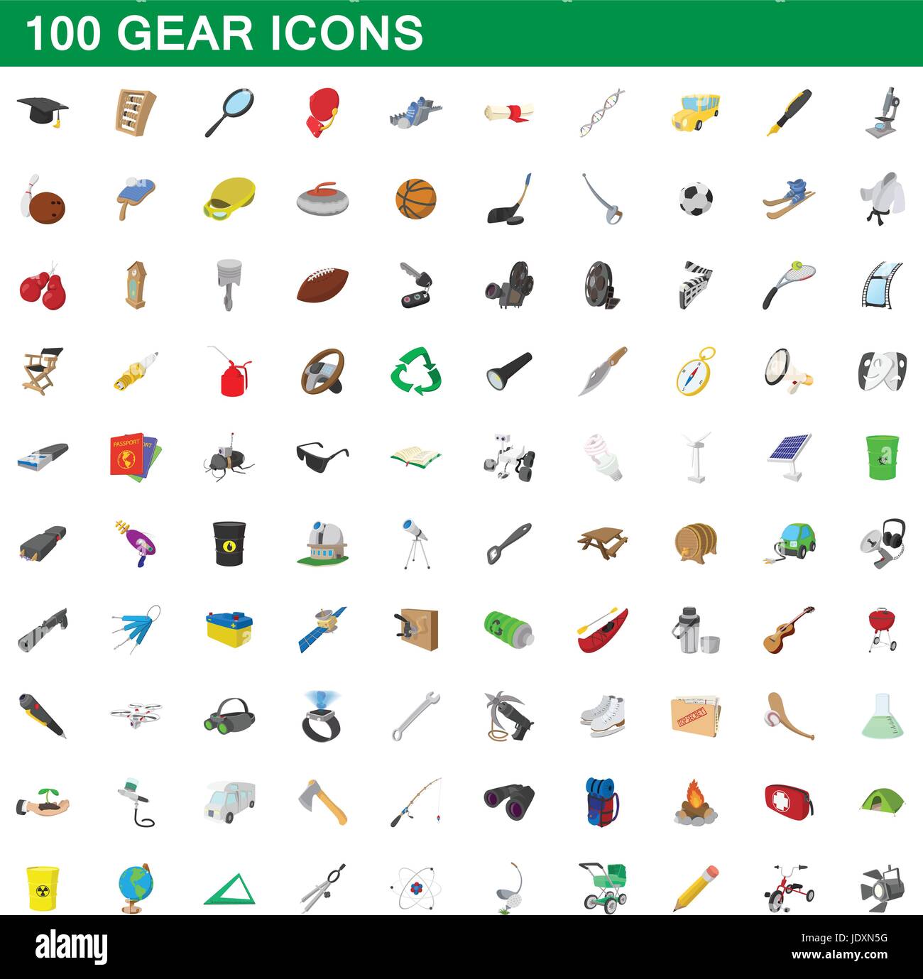 100 gear icons set in cartoon style for any design vector illustration ...