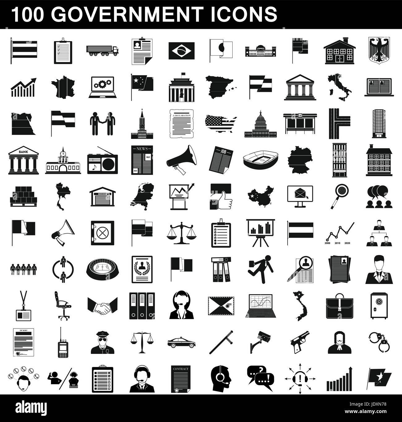 100 government icons set in simple style for any design vector ...