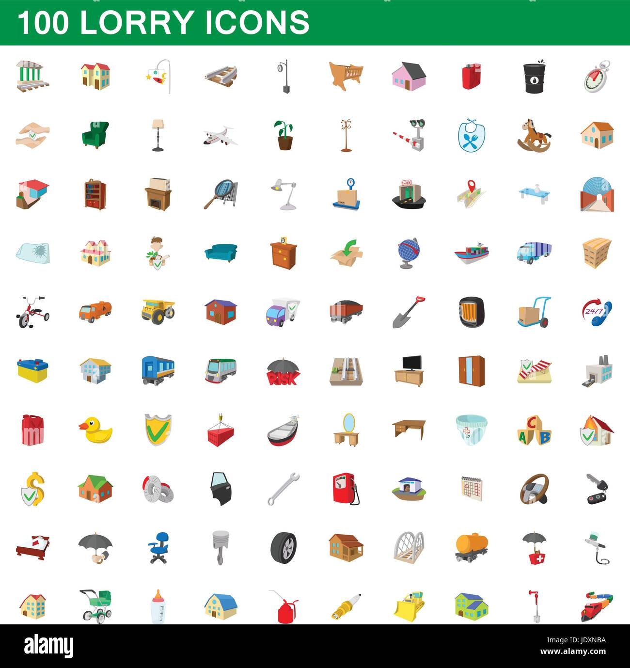 100 lorry icons set in cartoon style for any design vector illustration ...