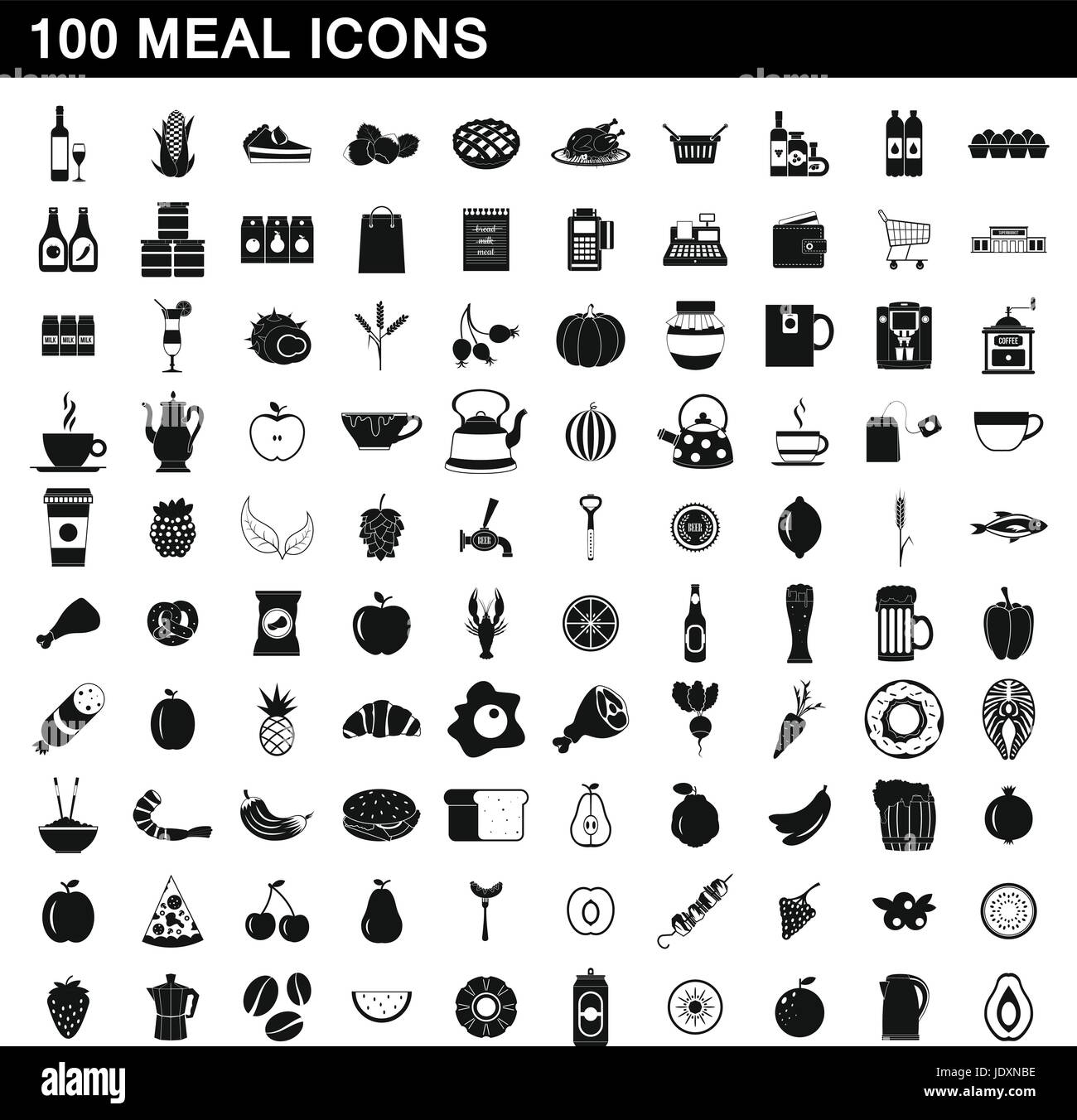 100 meal icons set in simple style for any design vector illustration ...