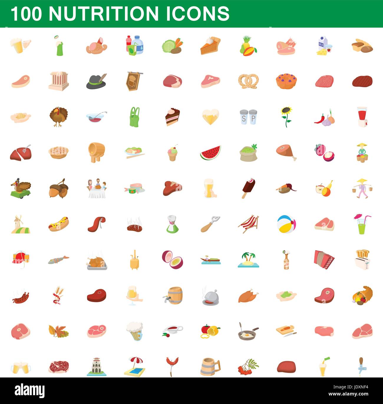 100 nutrition icons set in cartoon style for any design vector ...