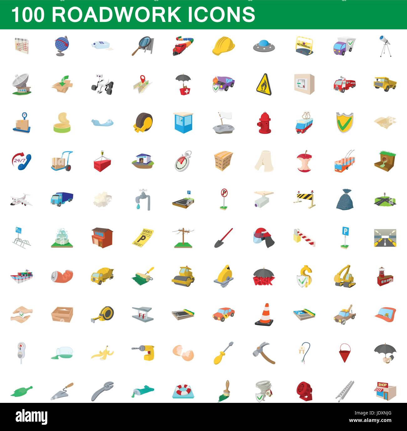 100 roadwork icons set in cartoon style for any design vector ...
