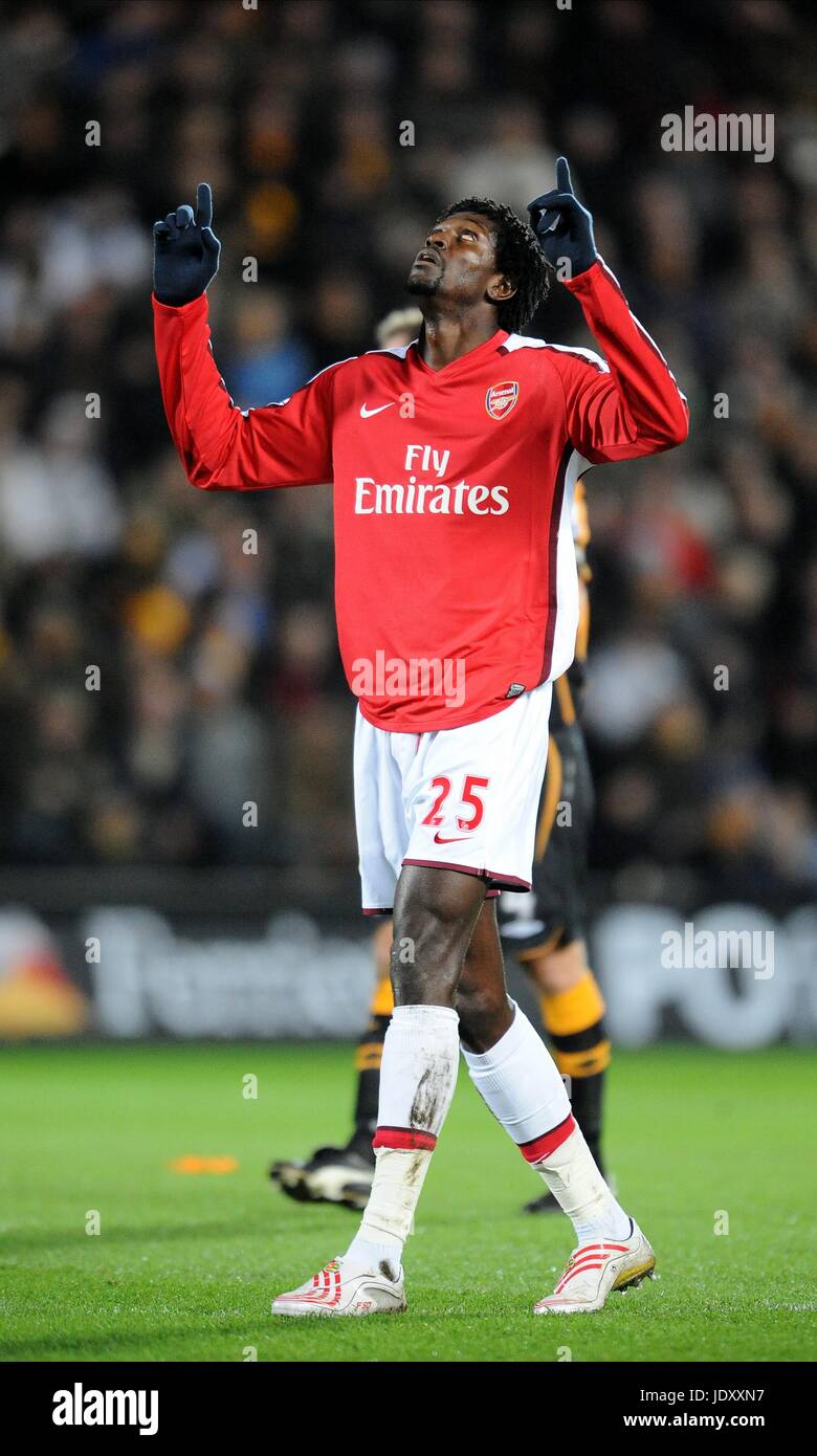 EMMANUEL ADEBAYOR CELEBRATES G HULL V ARSENAL KC STADIUM HULL ENGLAND ...