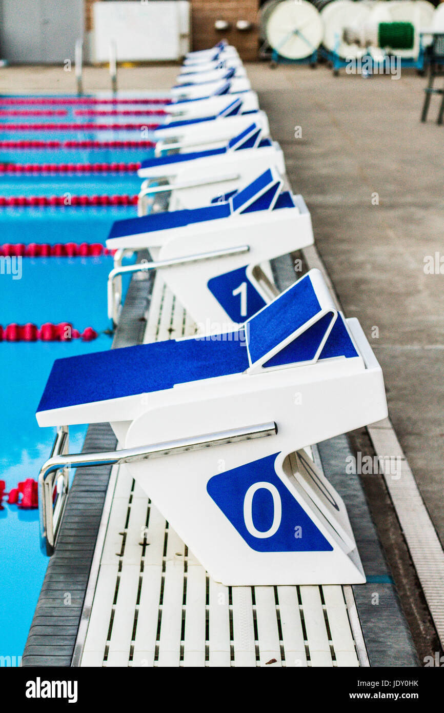 Olympic 50m Outdoor Pool Starting Blocks Stock Photo - Alamy
