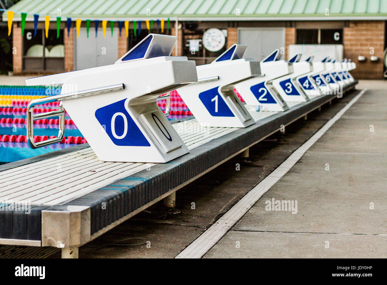 Olympic 50m Outdoor Pool Starting Blocks Stock Photo - Alamy