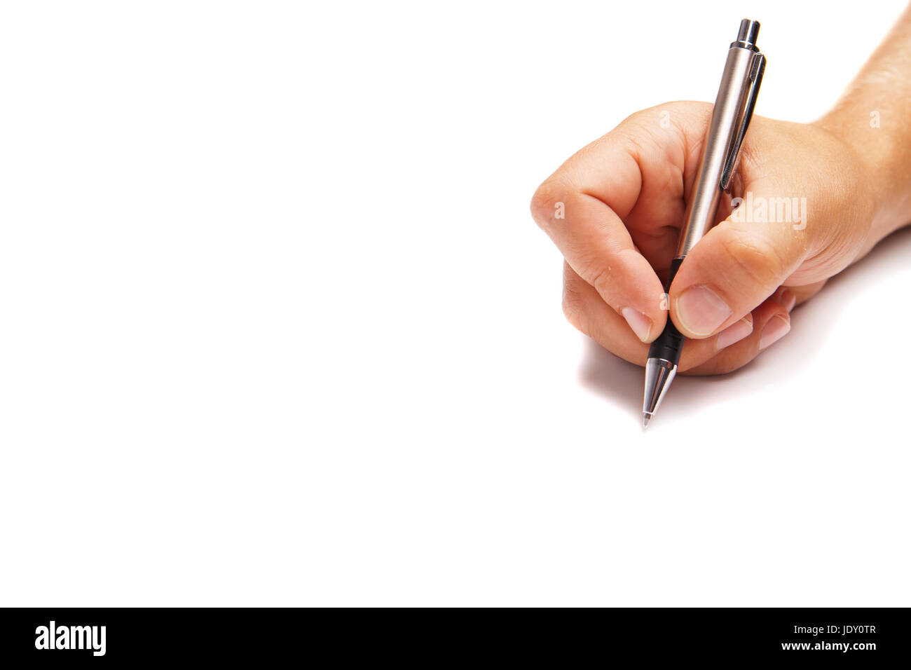 Hand holding pen isolated on white background Stock Photo - Alamy