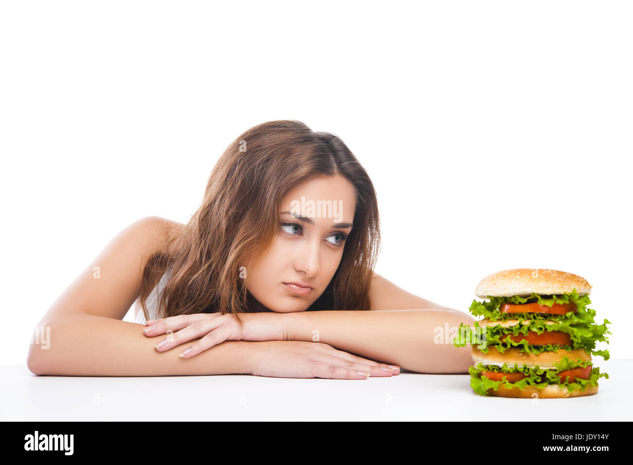 picture of healthy woman rejecting junk food isolated over white ...