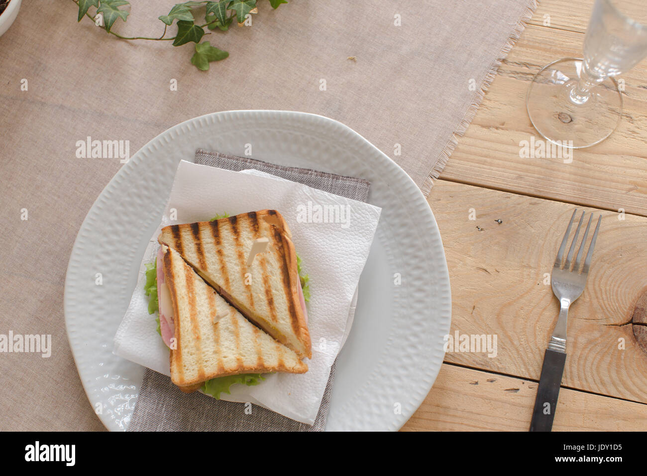 Sandwich served on plate top view Stock Photo - Alamy
