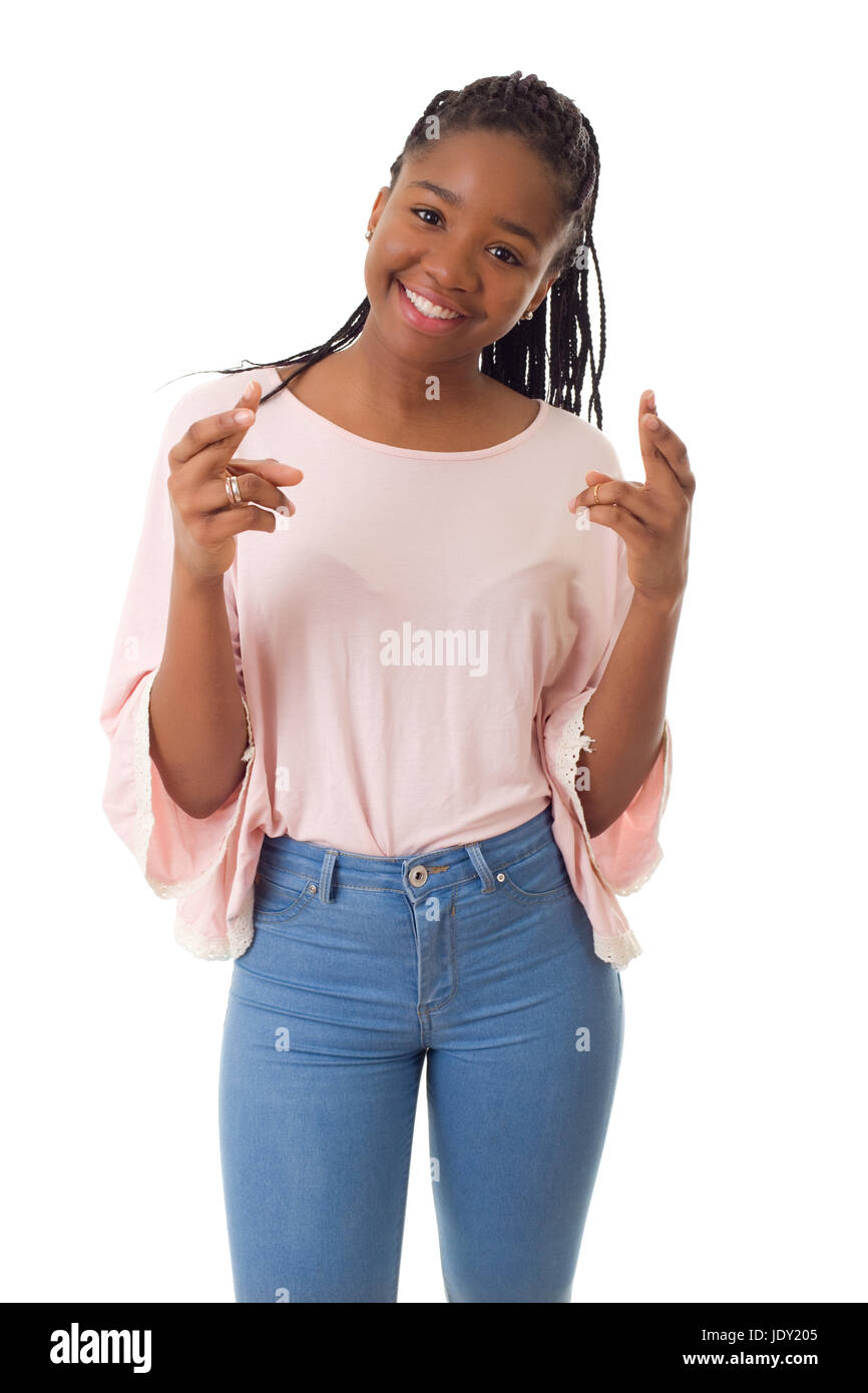Happy african girl isolated on white background Stock Photo - Alamy