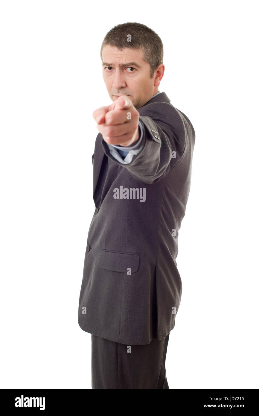 mad business man pointing, isolated on white Stock Photo - Alamy