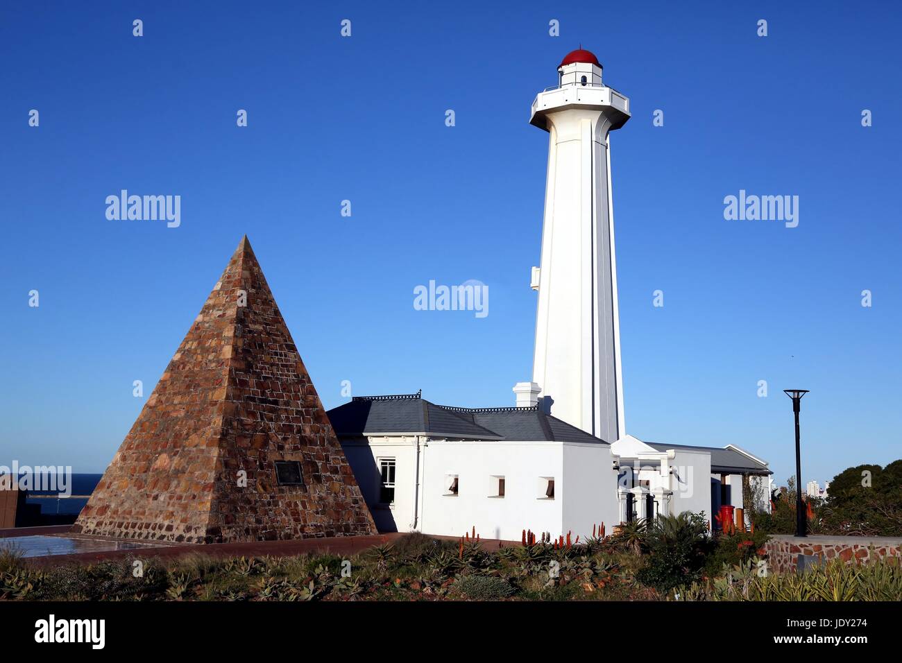 Donkin Lighthouse and Pyramid in Port Elizabeth with blue sky and moon ...