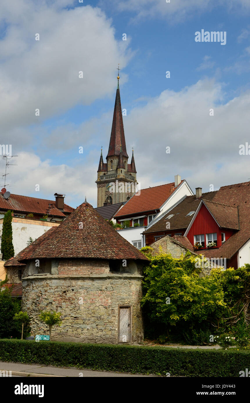 Stadtmauerturm und Pfarrkirche, Radolfzell Stock Photo - Alamy
