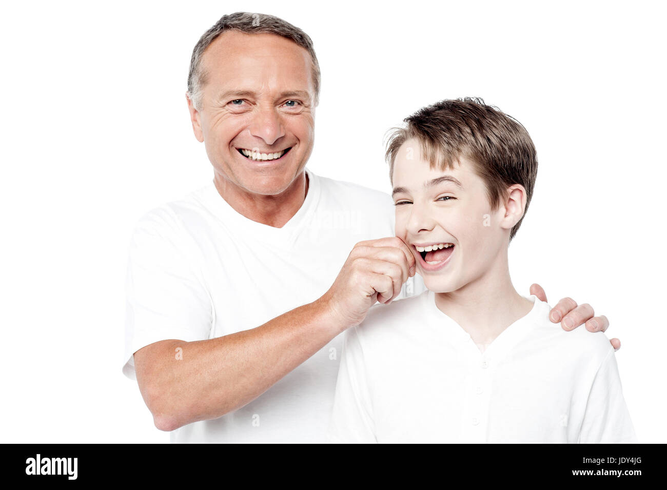 Cheerful father and son posing with positive smile Stock Photo - Alamy