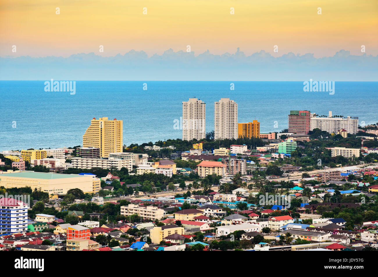 Hight angle view landscaped Hua Hin city in the evening, Beautiful ...