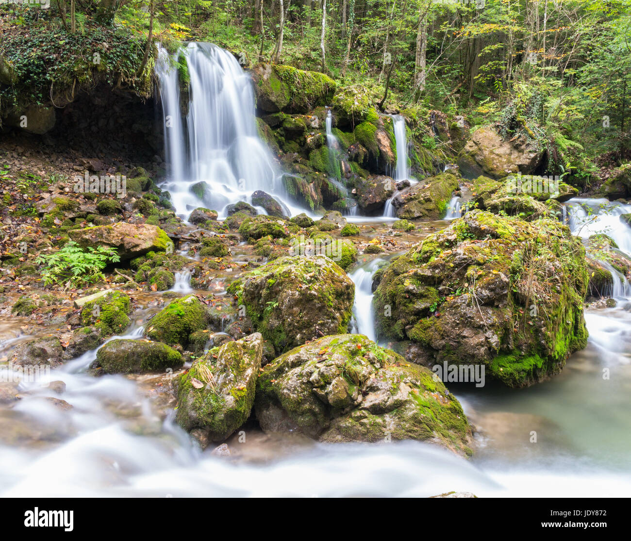 Cascade falls over mossy rocks at Mixnitz in Styria, Austria Stock ...