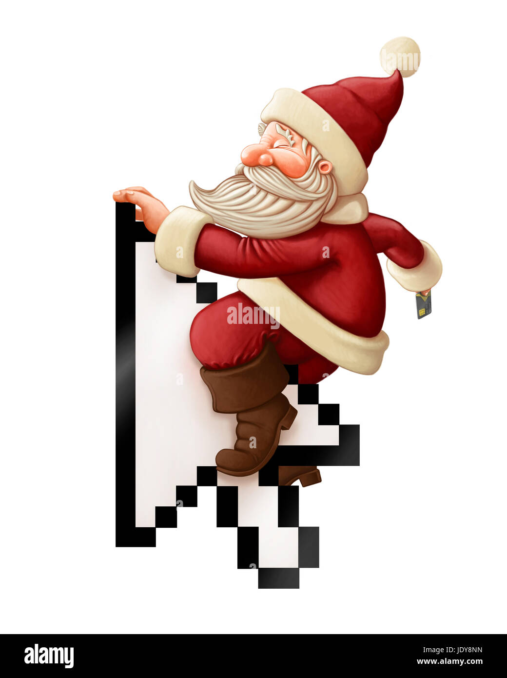 Santa Claus with credit card rides arrow cursor Stock Photo - Alamy