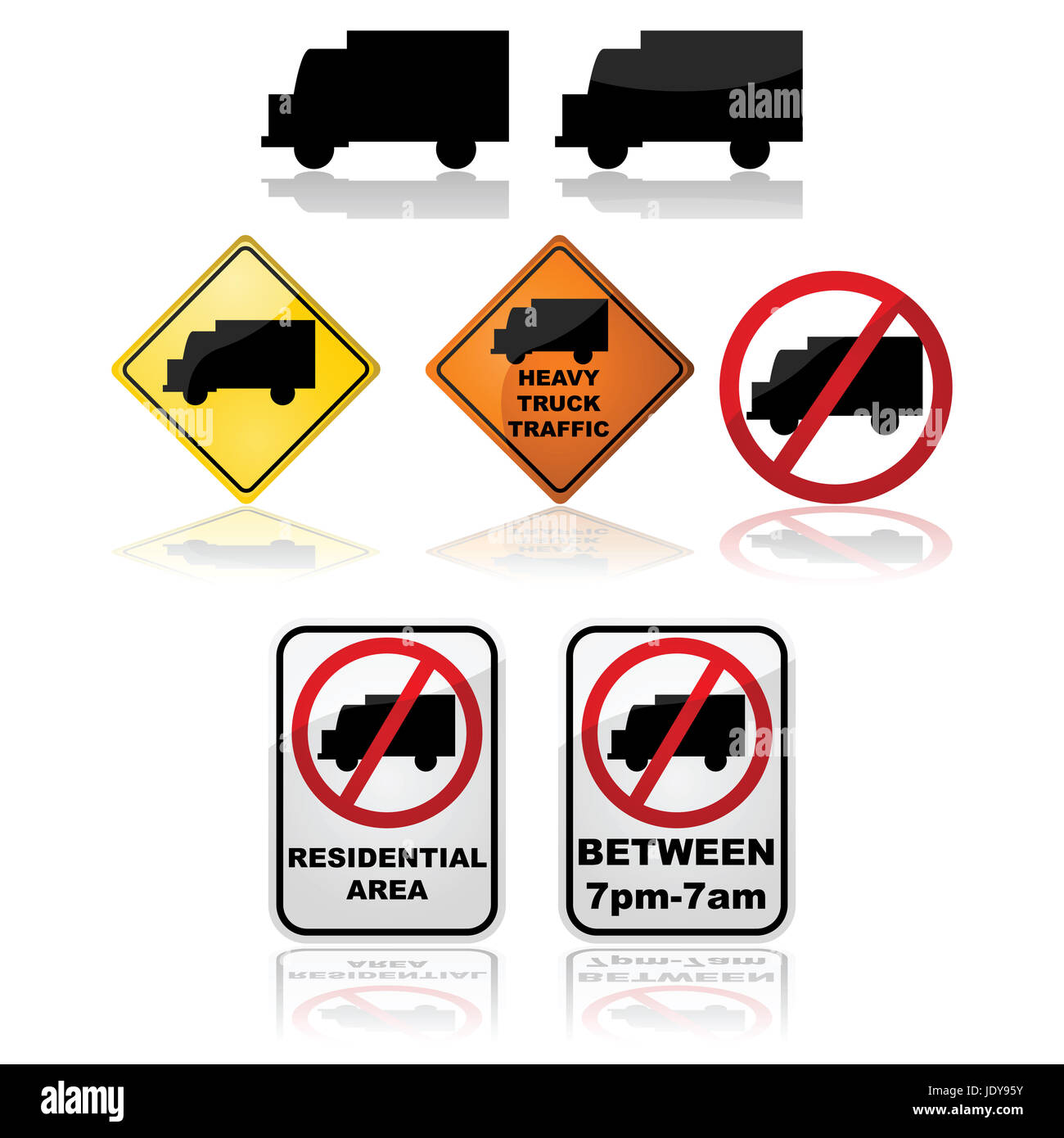 Icon set showing different signs with instructions for trucks Stock ...