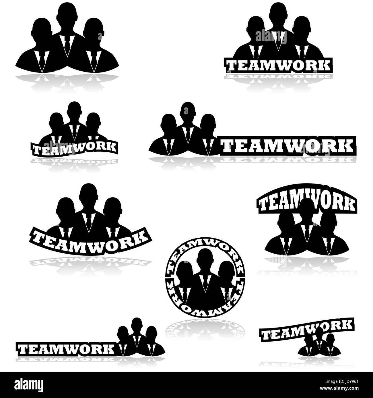 Icon set showing three business people together combined with different ...