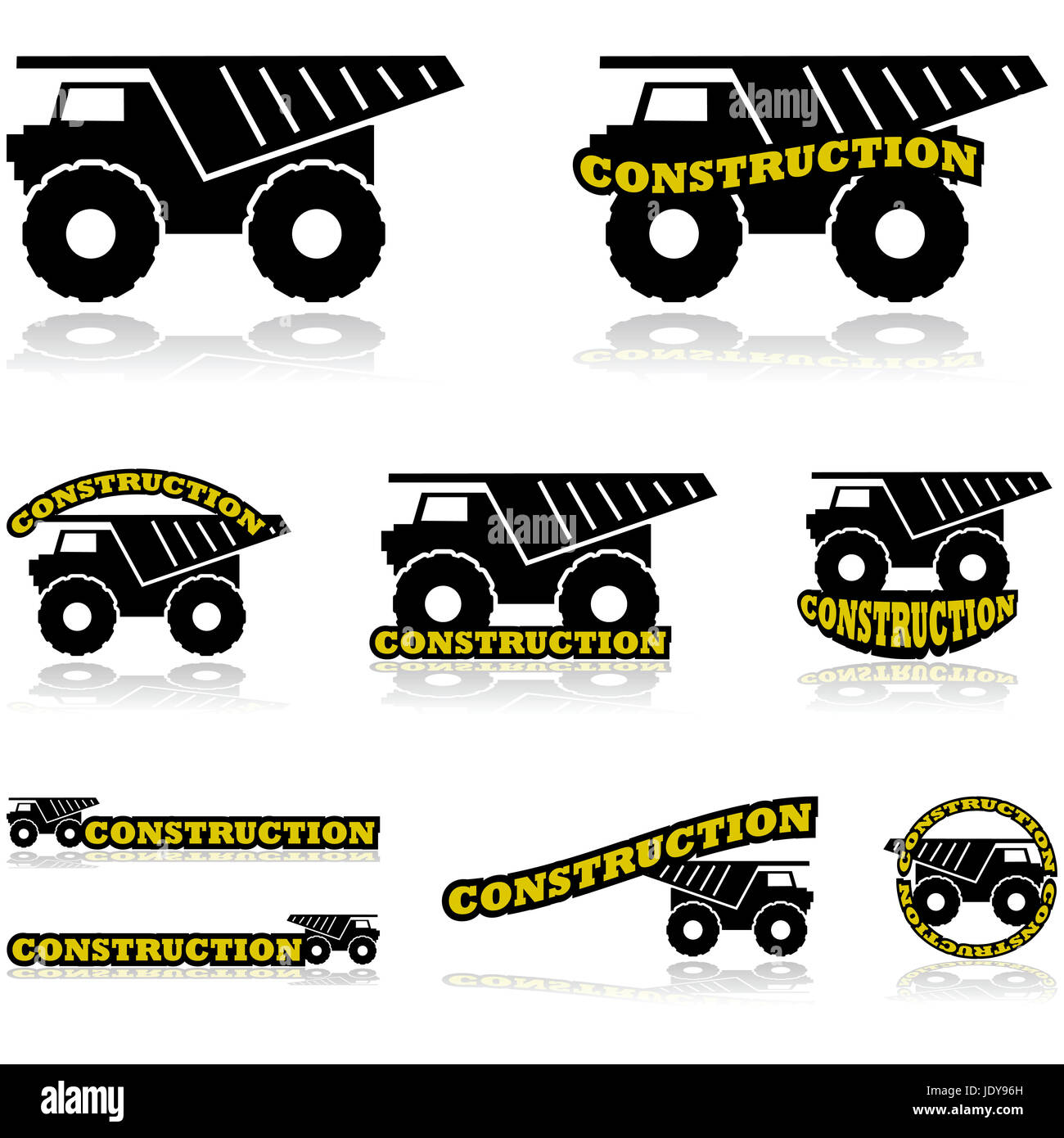 Icon set showing a construction truck combined with different ...