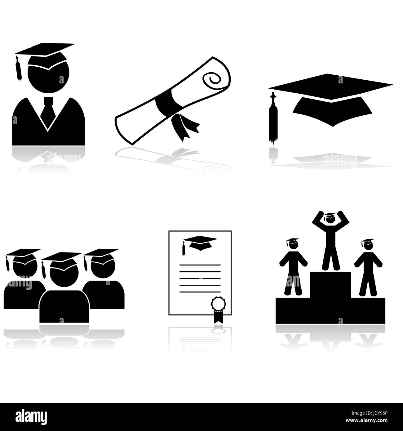 Icon set showing students graduating from school or university Stock ...
