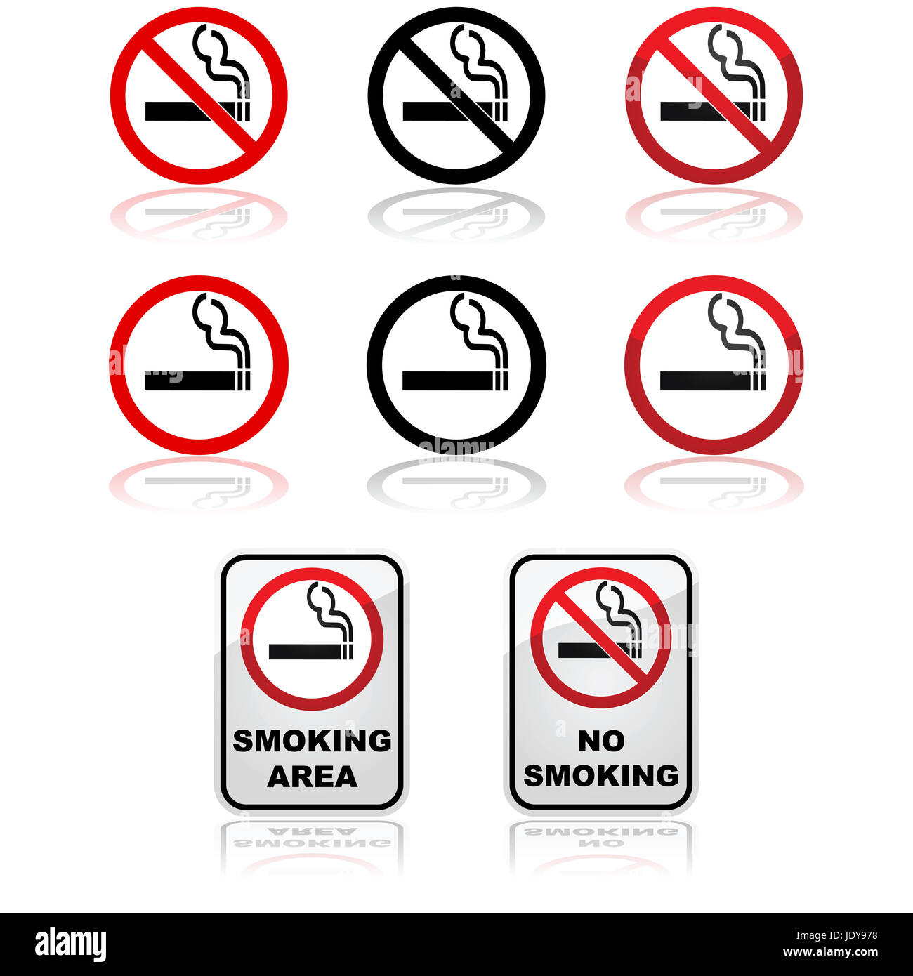 Icon set showing traffic signs for smoking and non-smoking areas Stock ...