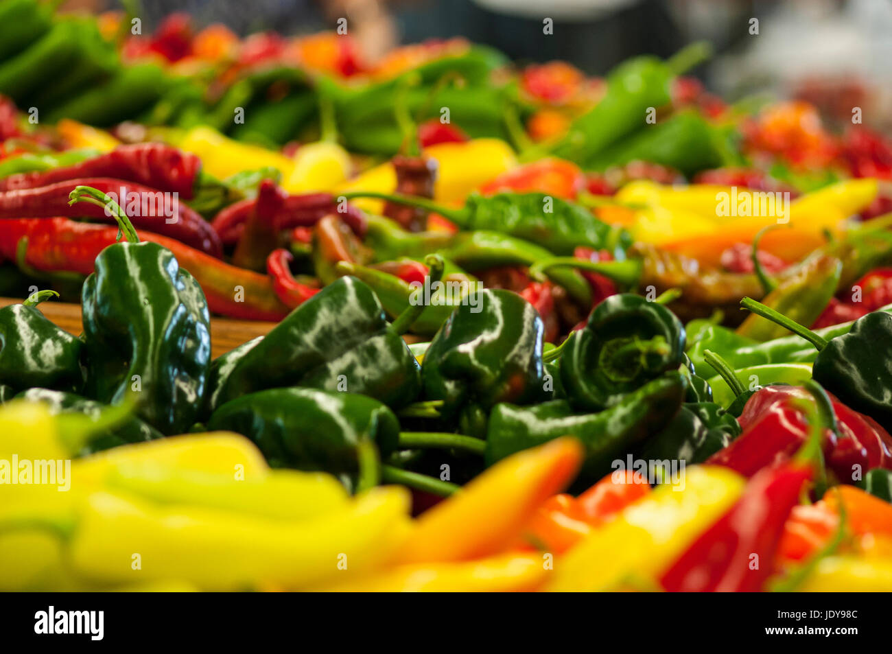 Fresh hot chili peppers at a fruit and vegetable stand Stock Photo - Alamy